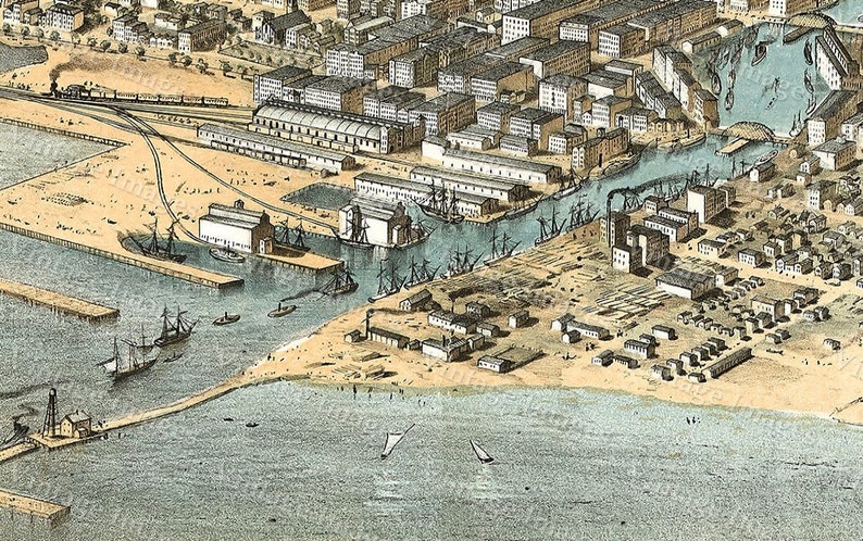 Vintage Map Chicago, Illinois 1868 Antique Chacigo Birdseye View Giant ...