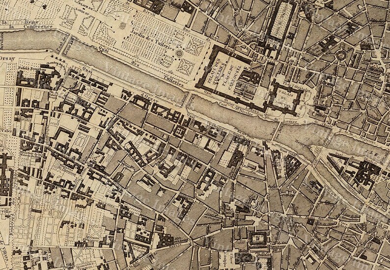 Paris Karte Alte Karte Vintage Paris Stadtplan Karte von Paris 1860 ...