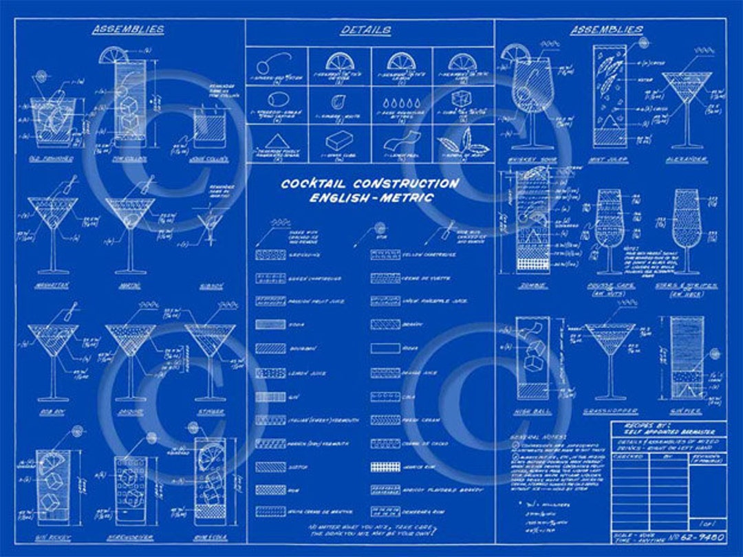 Cocktail Blueprint Chart Martini Construction Print Recipe Layout ...