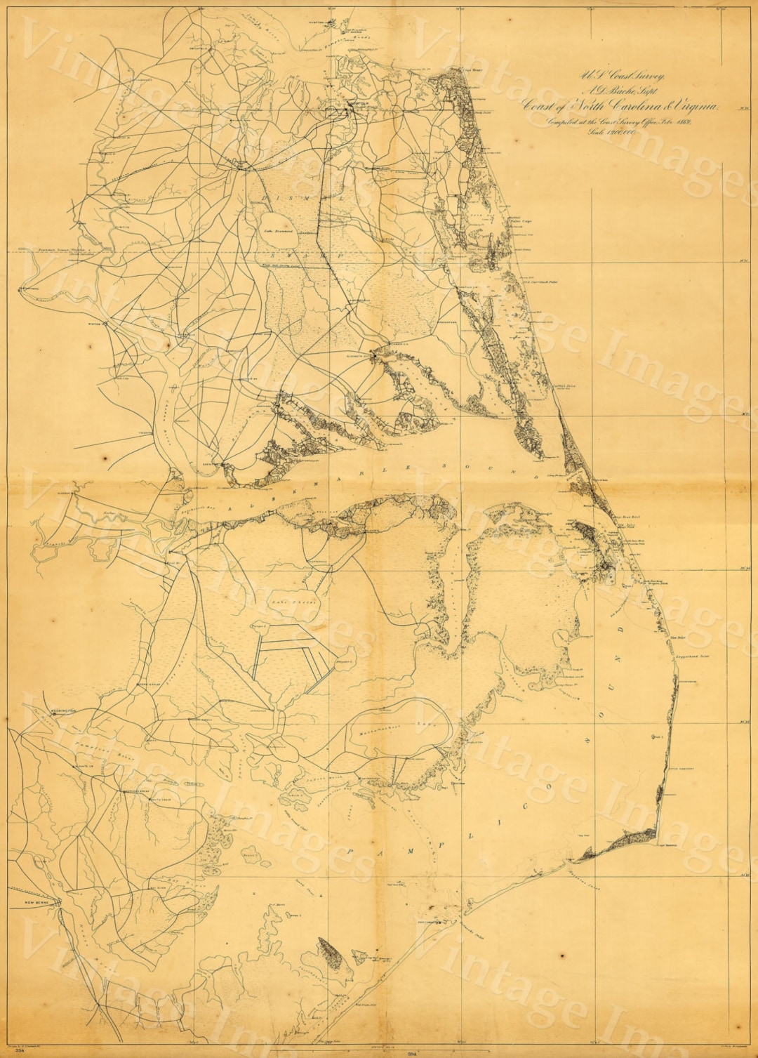 Outer Banks Map 1862 Coastal Map Restoration Decorator Style Vintage ...