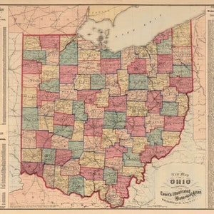 1874 Vintage Map of Ohio Reproduction - A Perfect Housewarming Gift for ...