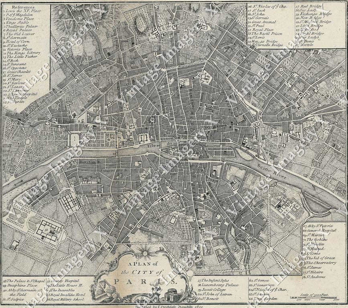 Vintage paris map historic map of paris old world Street map | Etsy