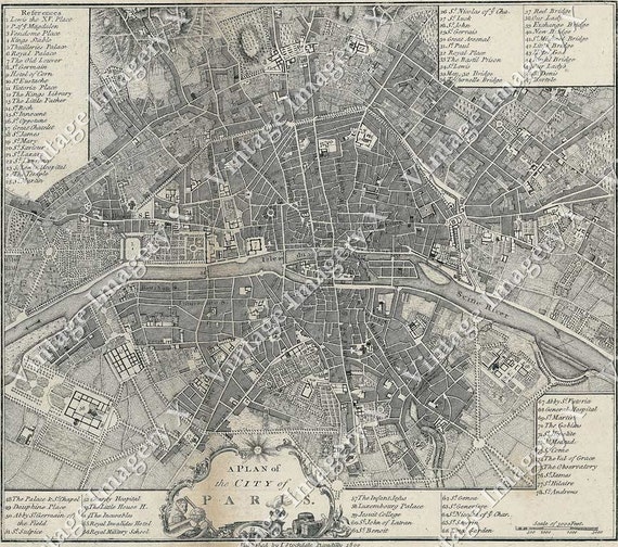 Vintage paris map historic map of paris old world Street map | Etsy