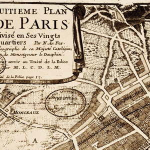 Vintage Paris Map Print 1705 Old World Map of Paris France Street Map ...