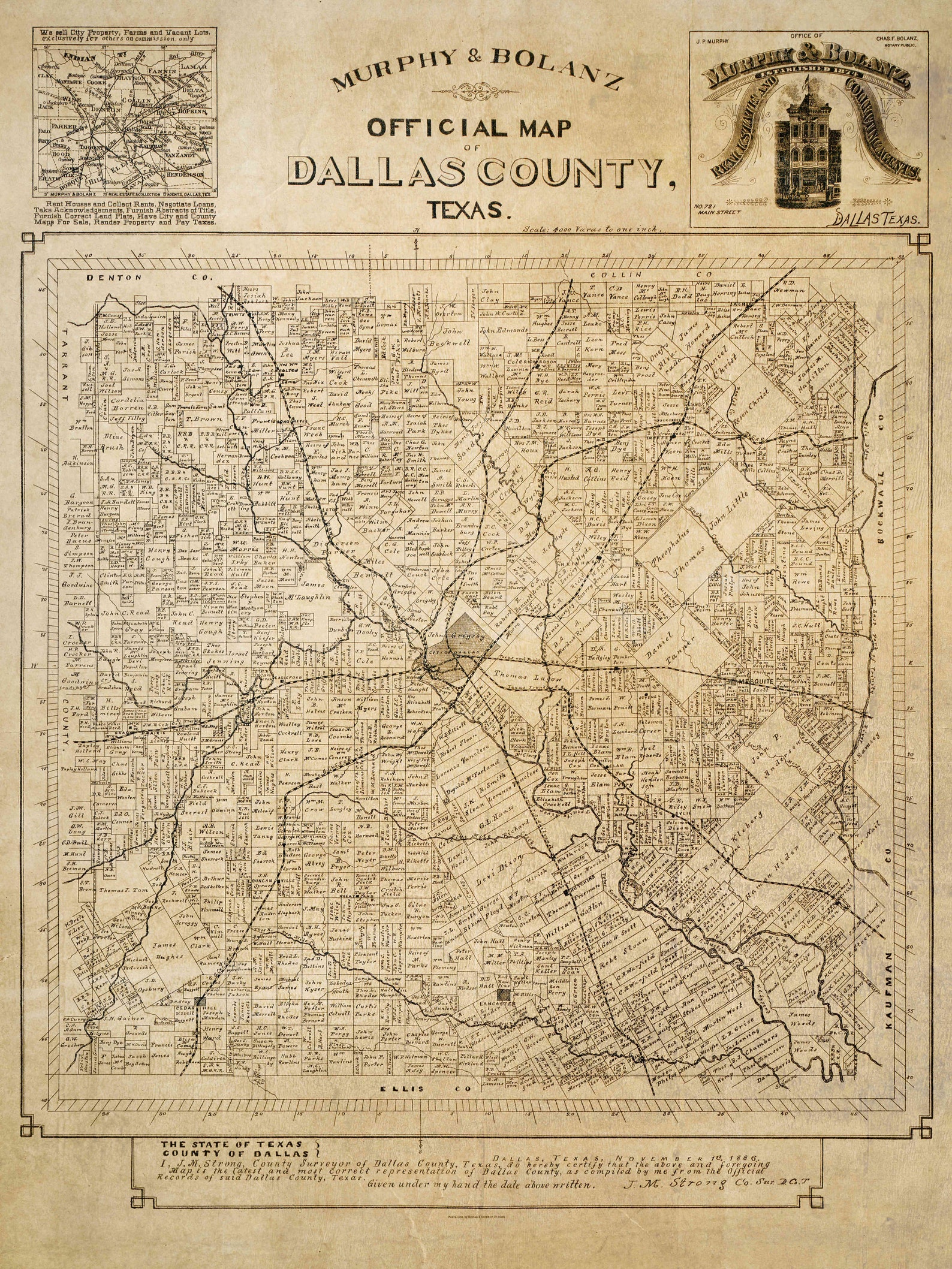 Dallas County Map Poster Print Texas Wall Art | Texas Gift | Old Map ...