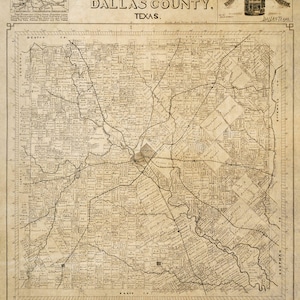 Dallas County Map Poster Print Texas Wall Art | Texas Gift | Old Map ...