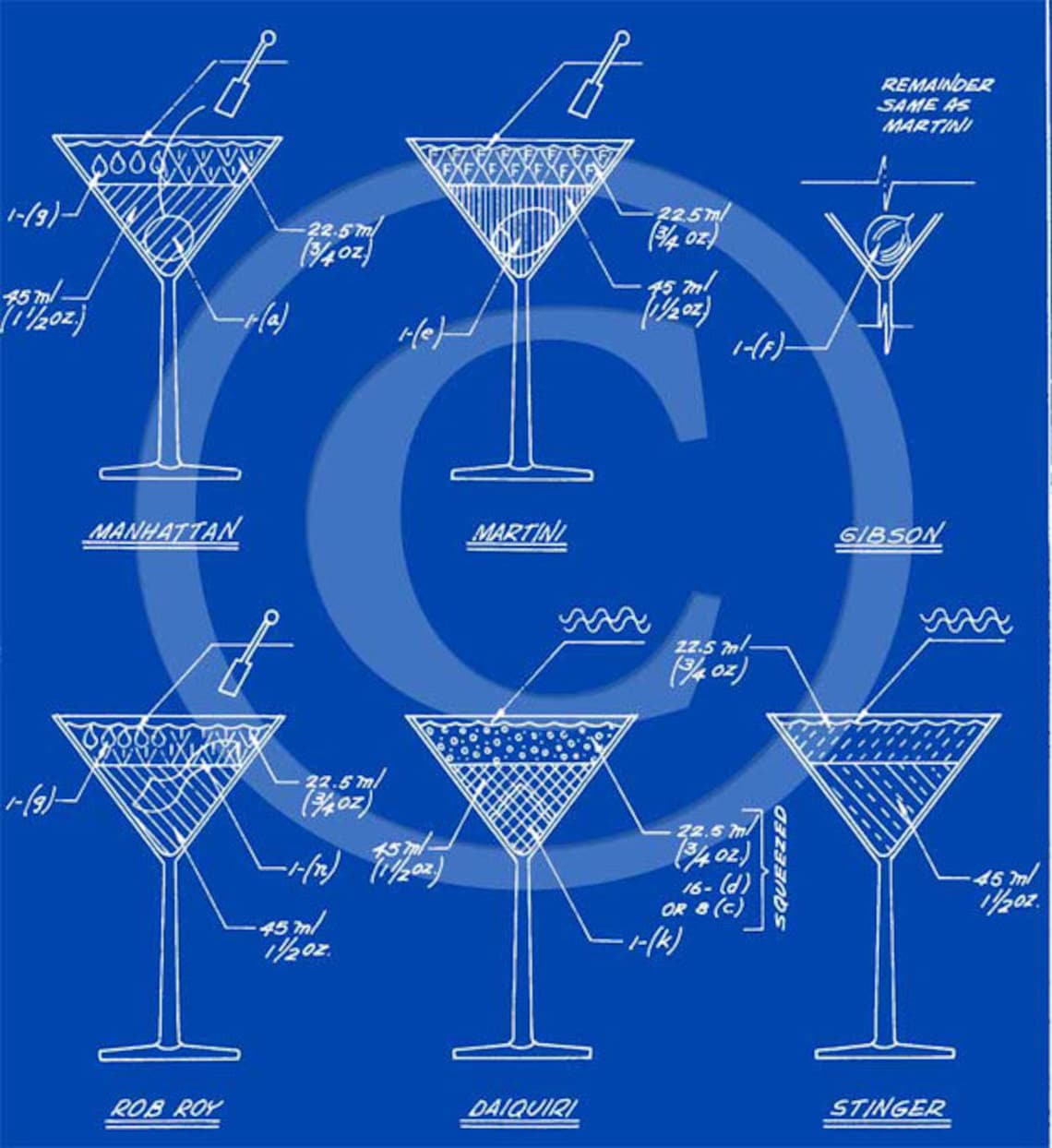 Cocktail Blueprint Chart Martini Construction Print Recipe Layout ...