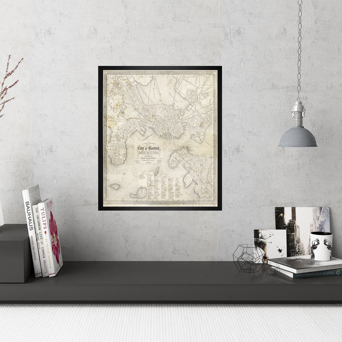 Boston Map, 1850 Antique Map of Boston Massachusetts Vintage Map Print ...