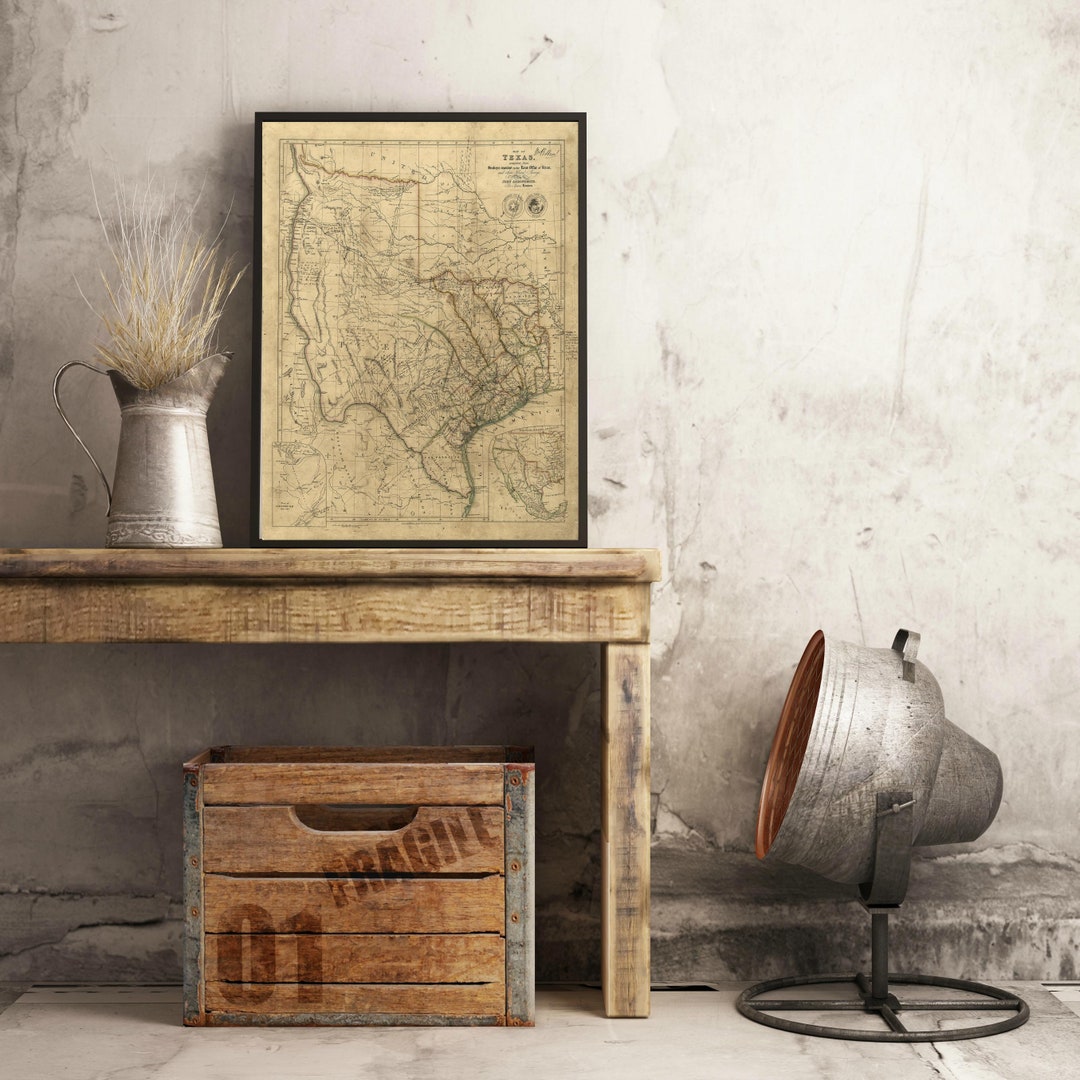 Vintage Texas Map 1841 Old Texas Historical Map Antique Western Decor ...