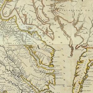 1776 Vintage Map of Virginia - Maryland Early Colonial Map of Virginia ...