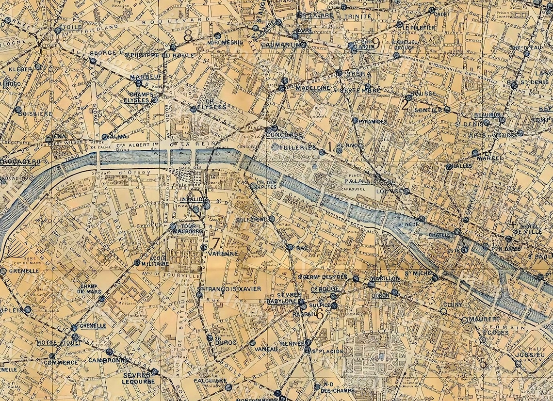 Old Paris Map Vintage Map of Paris City 1928 Paris France Restoration ...