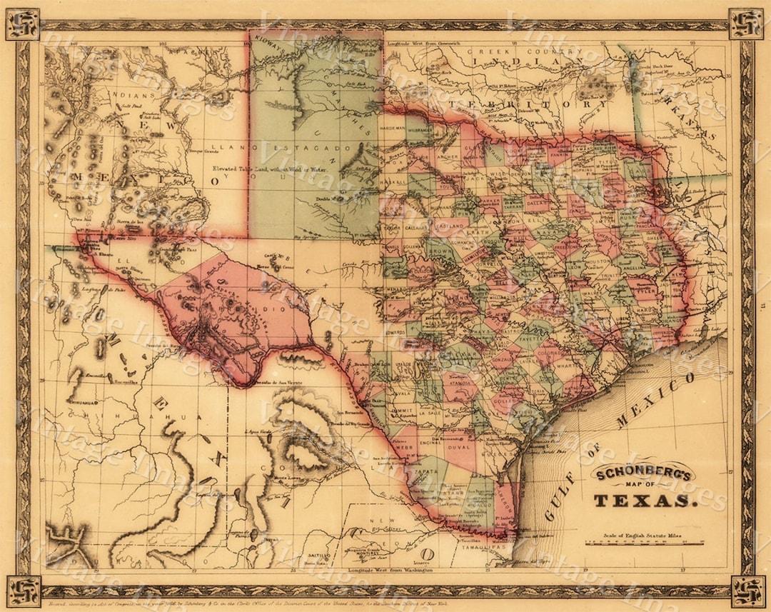 Texas Map Giant 1866 Old Texas Map OLD WEST Map Antique Restoration ...