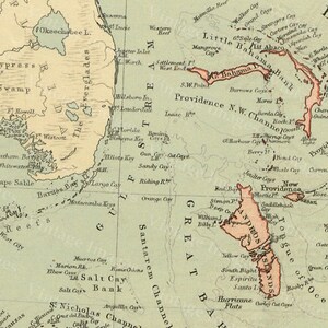 Old Map of the Bahamas Historic Bahama Map 1888 Antique Old World ...