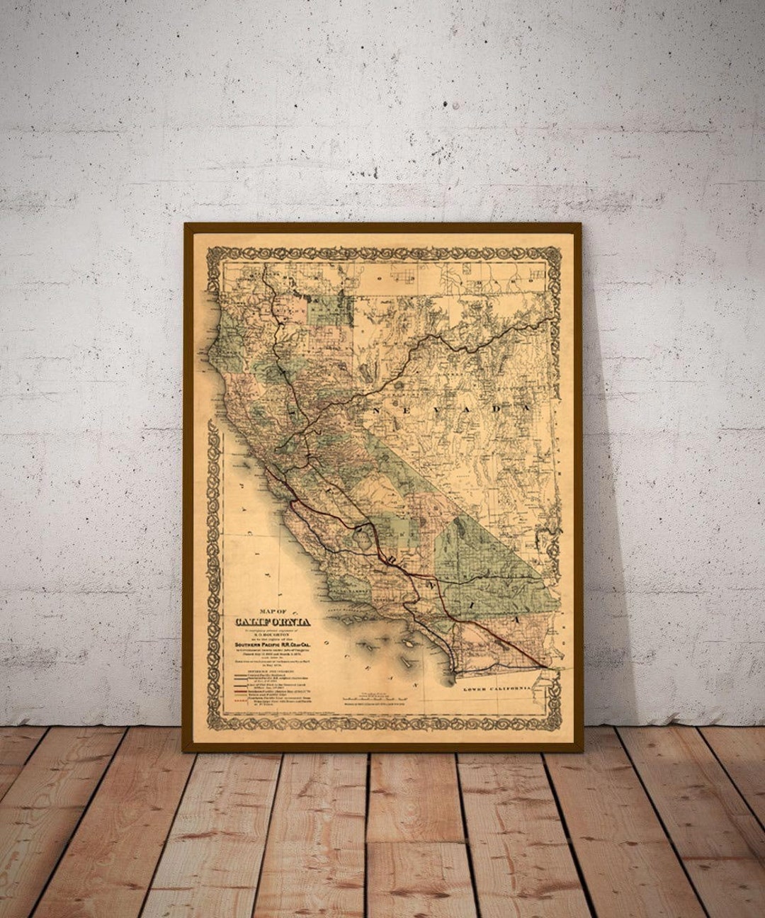 1876 Old Map of California, California Map Poster, California Map Print ...