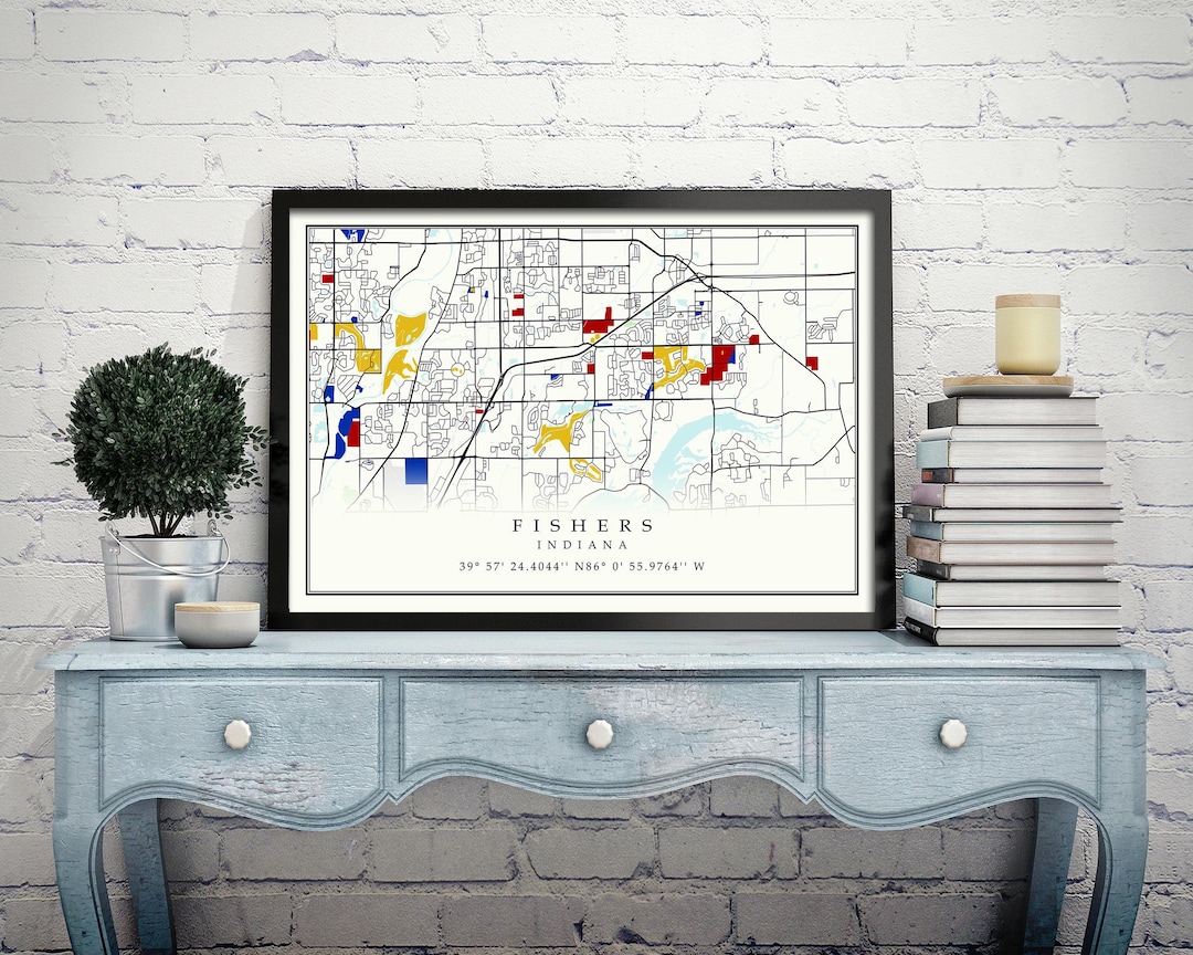 Fishers Indiana Map Fishers Indiana Contemporary Map Poster Fishers ...