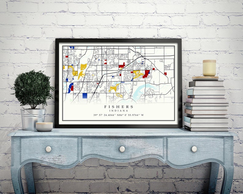 Fishers Indiana Map Fishers Indiana Contemporary Map Poster - Etsy