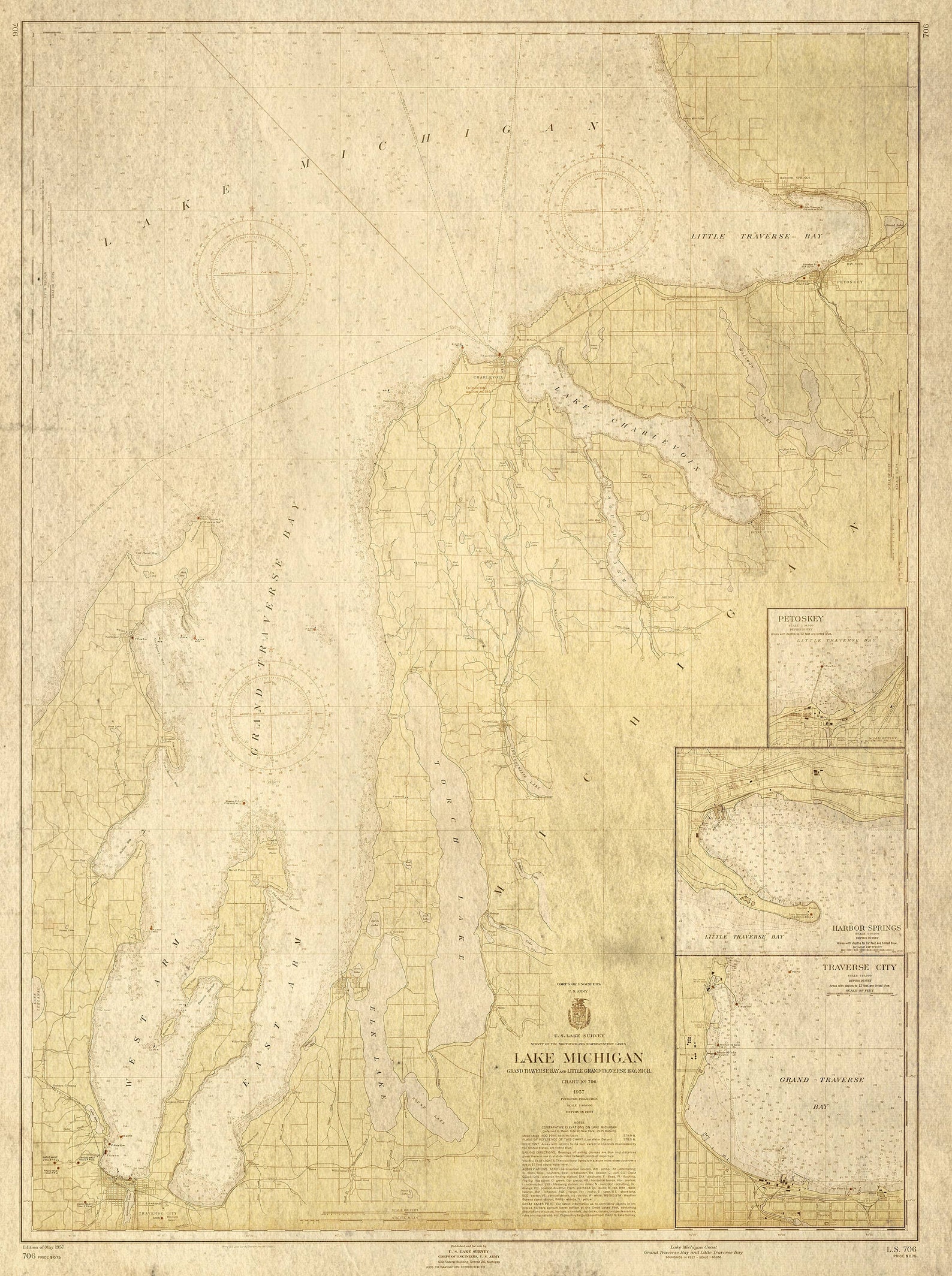 Vintage Traverse Bay to Little Traverse Map Print 1956 Old Map Poster ...