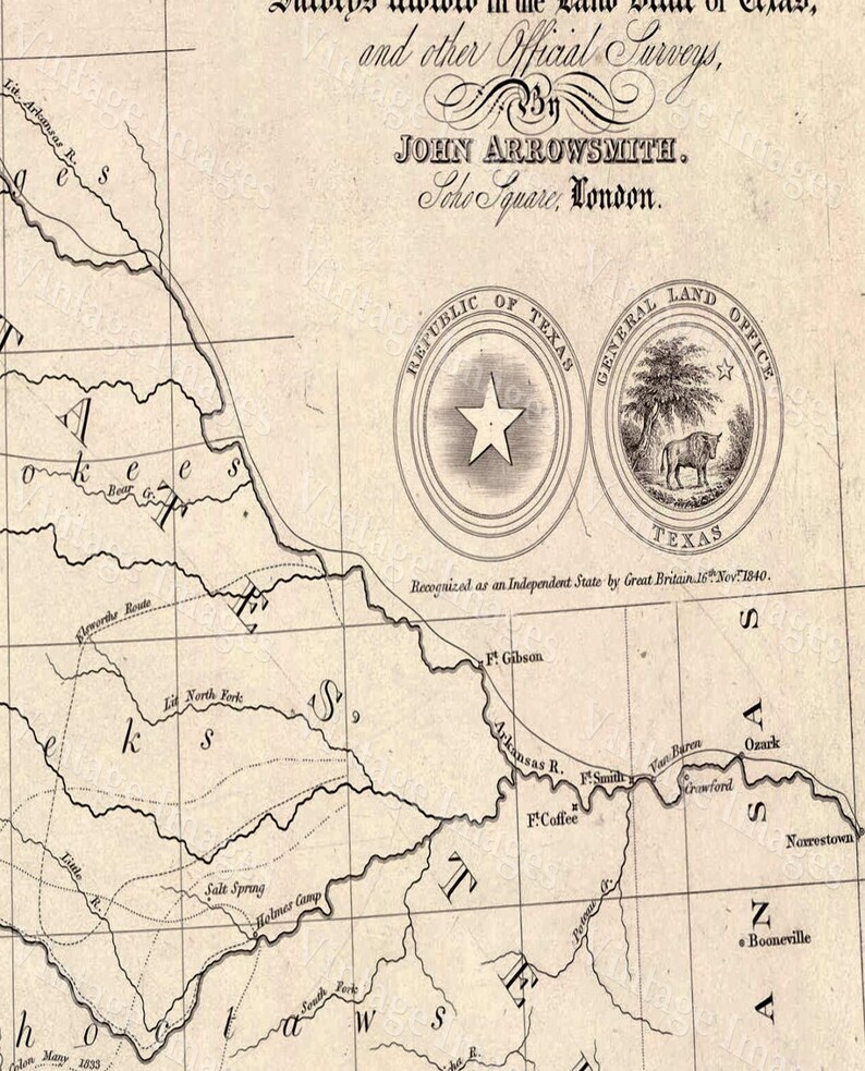 Map of Texas Vintage 1843 Texas State Map Historical Antique Western ...
