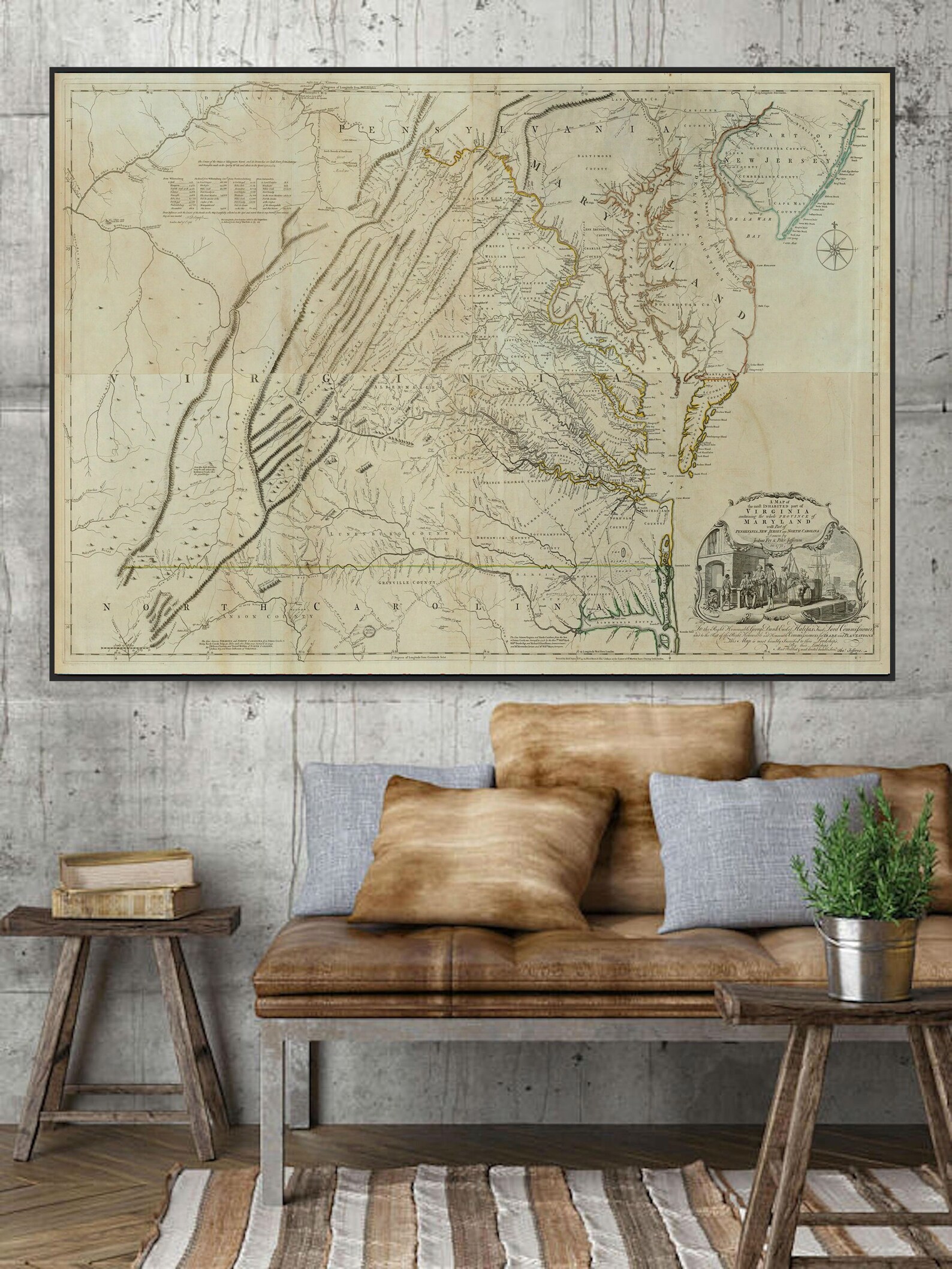1776 Vintage Map of Virginia - Maryland Early Colonial Map of Virginia ...