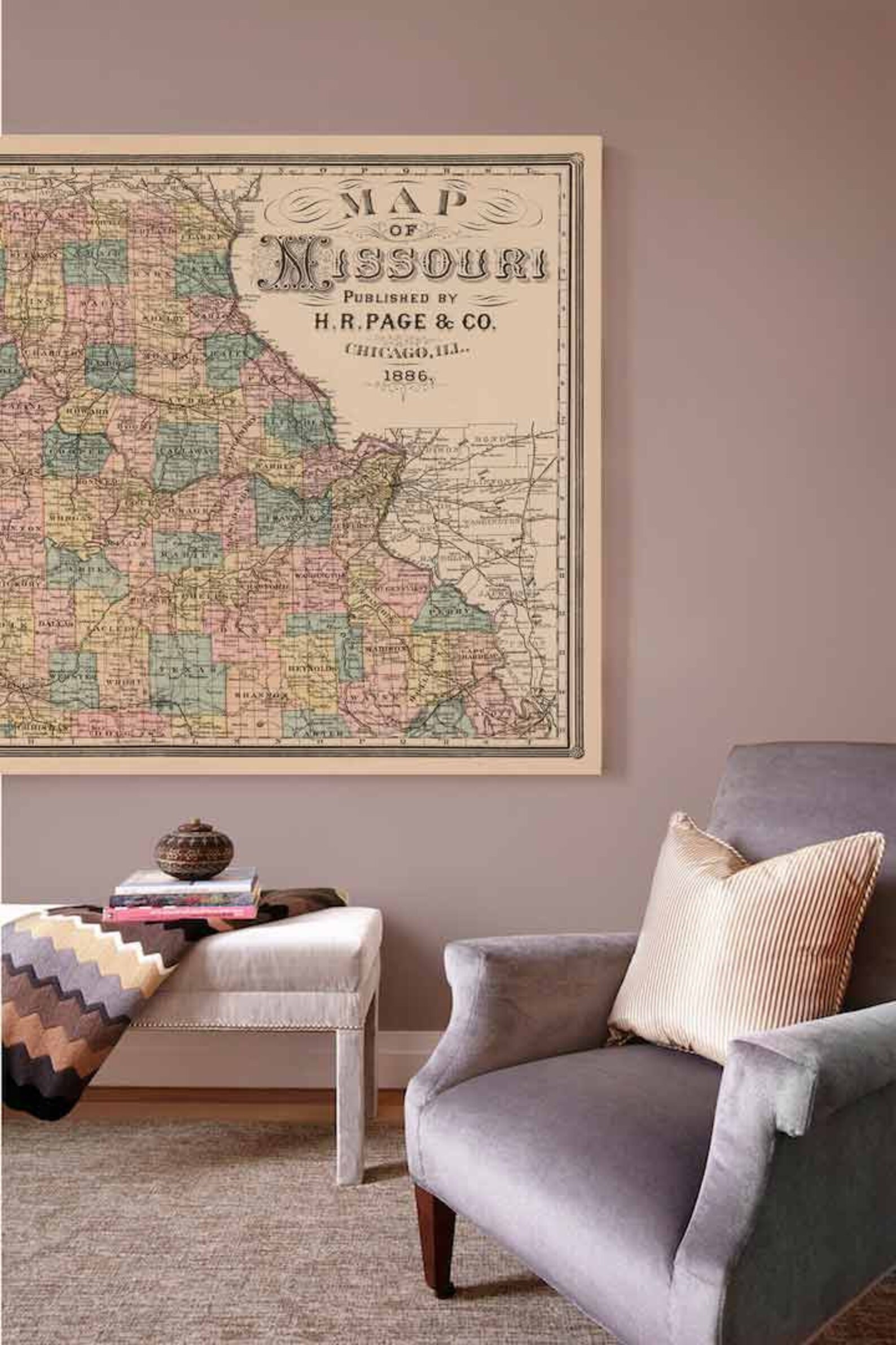 Giant Map of Missouri Rustic Style Travel Map Map Decor 1886 - Etsy
