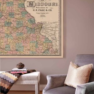 Giant Map of Missouri Rustic Style Travel Map Map Decor 1886 Missouri ...