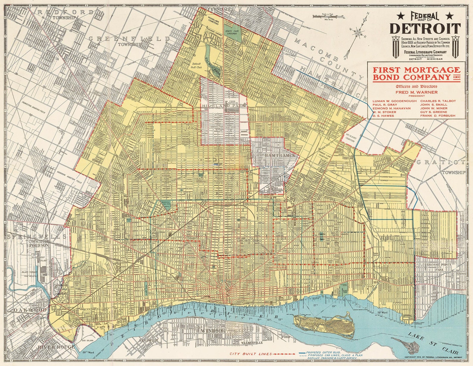 Vintage Map of Detroit Detroit Map 1919 Old Map of Detroit MI Antique ...