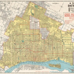 Vintage Map of Detroit Detroit Map 1919 Old Map of Detroit MI Antique ...