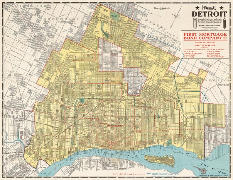 Detroit Vintage Map Print Motor City Map 1919 Detroit Map - Etsy