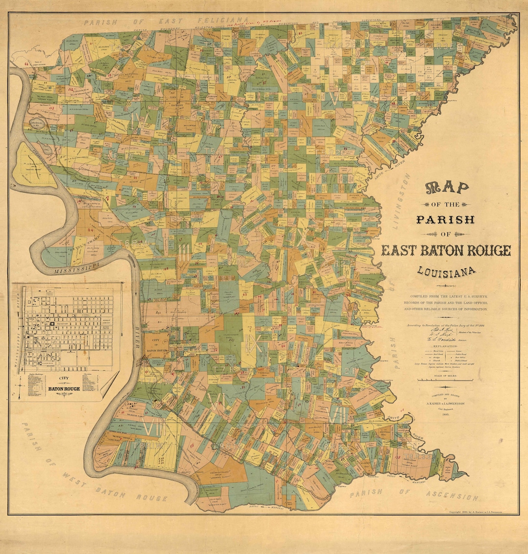 Old Baton Rouge Map 1895 Map of Baton Rouge Antique Baton Rouge Map ...