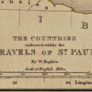 1847 Biblical Map of Saint Paul Travels Biblical Region Map Rustic ...