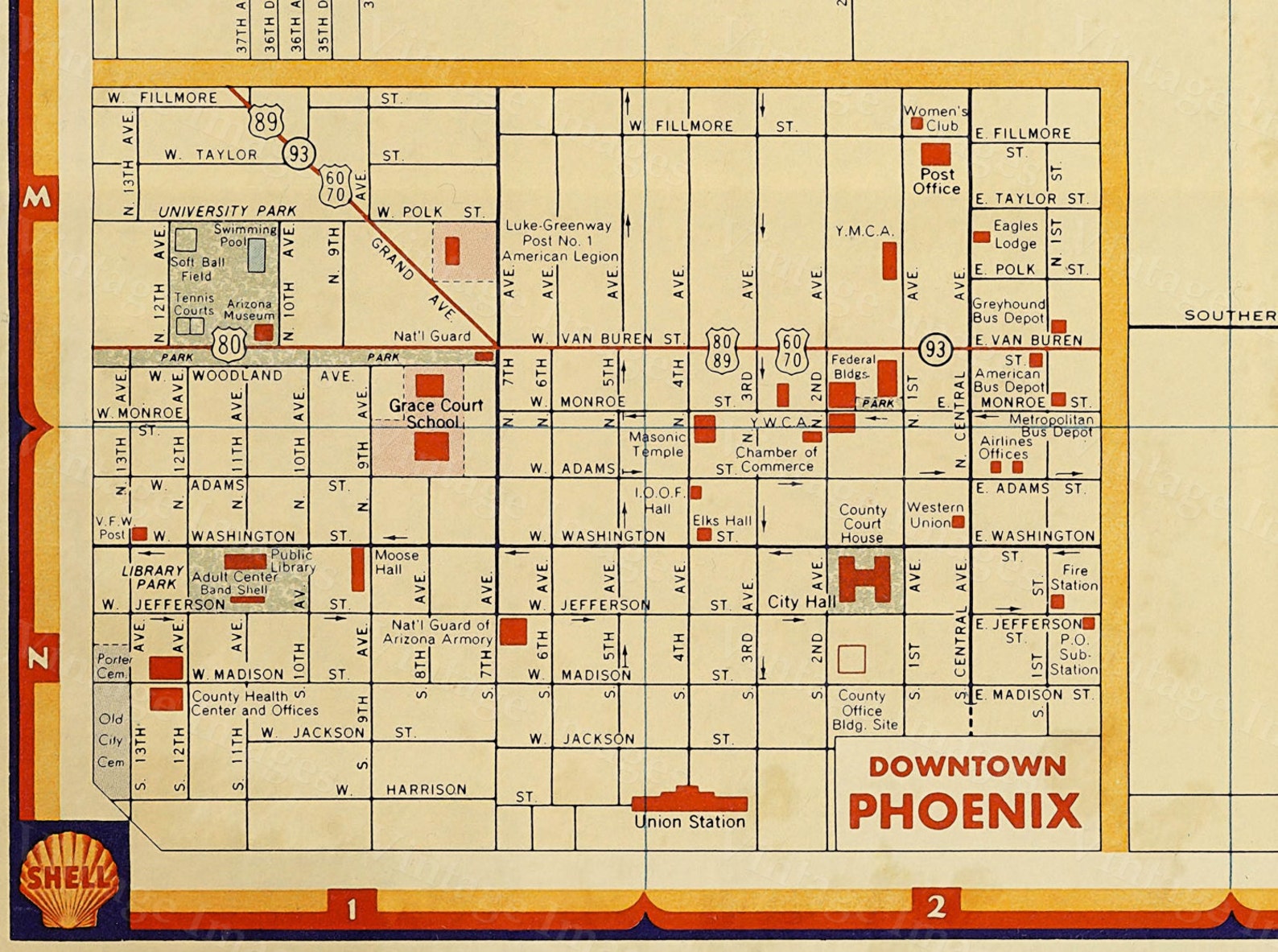 Old Phoenix Map Vintage Phoenix Arizona Map Print Antique - Etsy