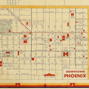 Old Phoenix Map Vintage Phoenix Arizona Map Print Antique Style Map of ...