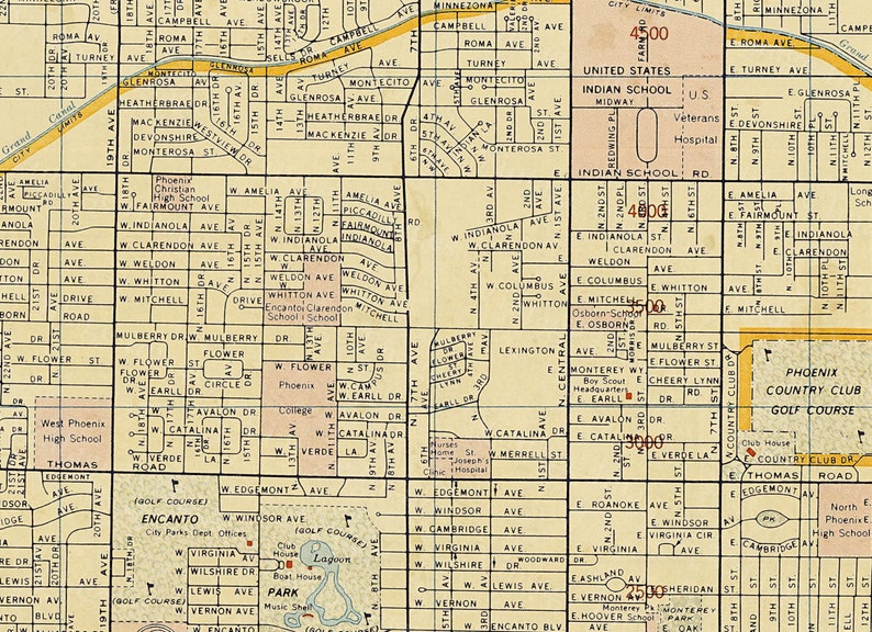 Old Phoenix Map Vintage Phoenix Arizona Map Print Antique - Etsy Canada
