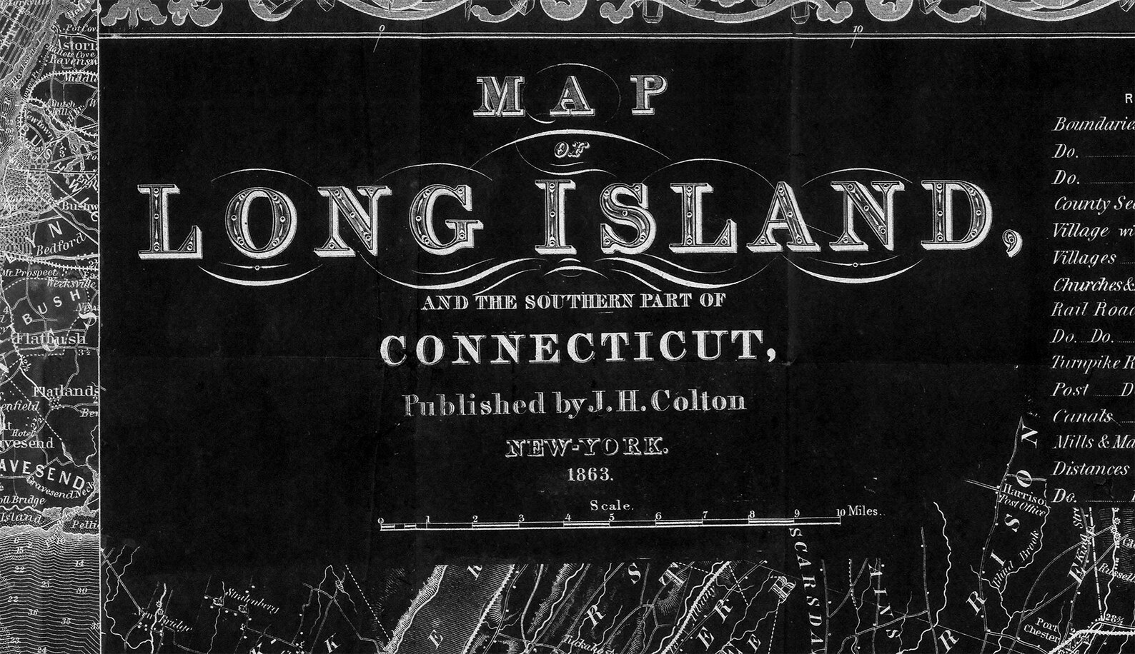 Long Island Map Vintage Map Prints 1863 Old Long Island Wall Map Living ...