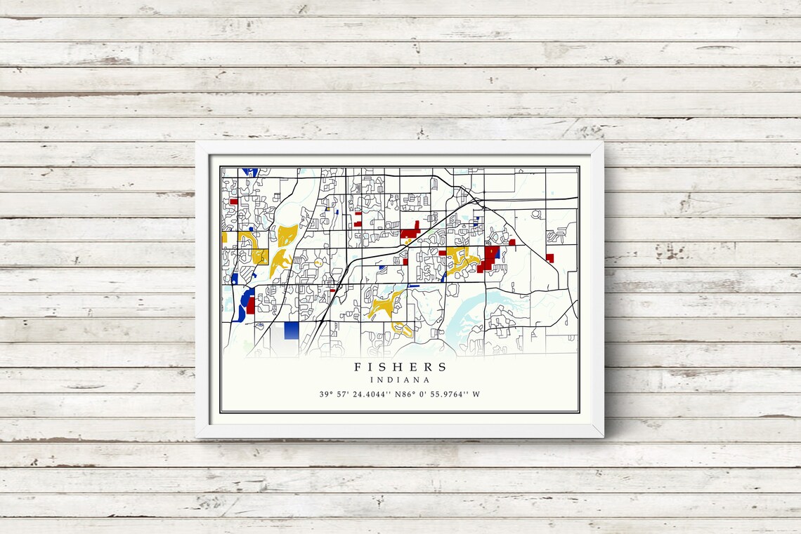 Fishers Indiana Map Fishers Indiana Contemporary Map Poster - Etsy
