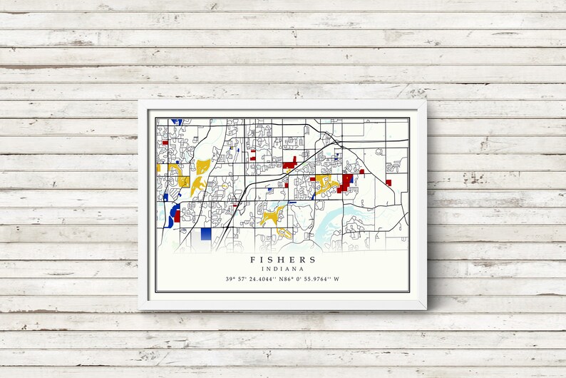 Fishers Indiana Map Fishers Indiana Contemporary Map Poster - Etsy