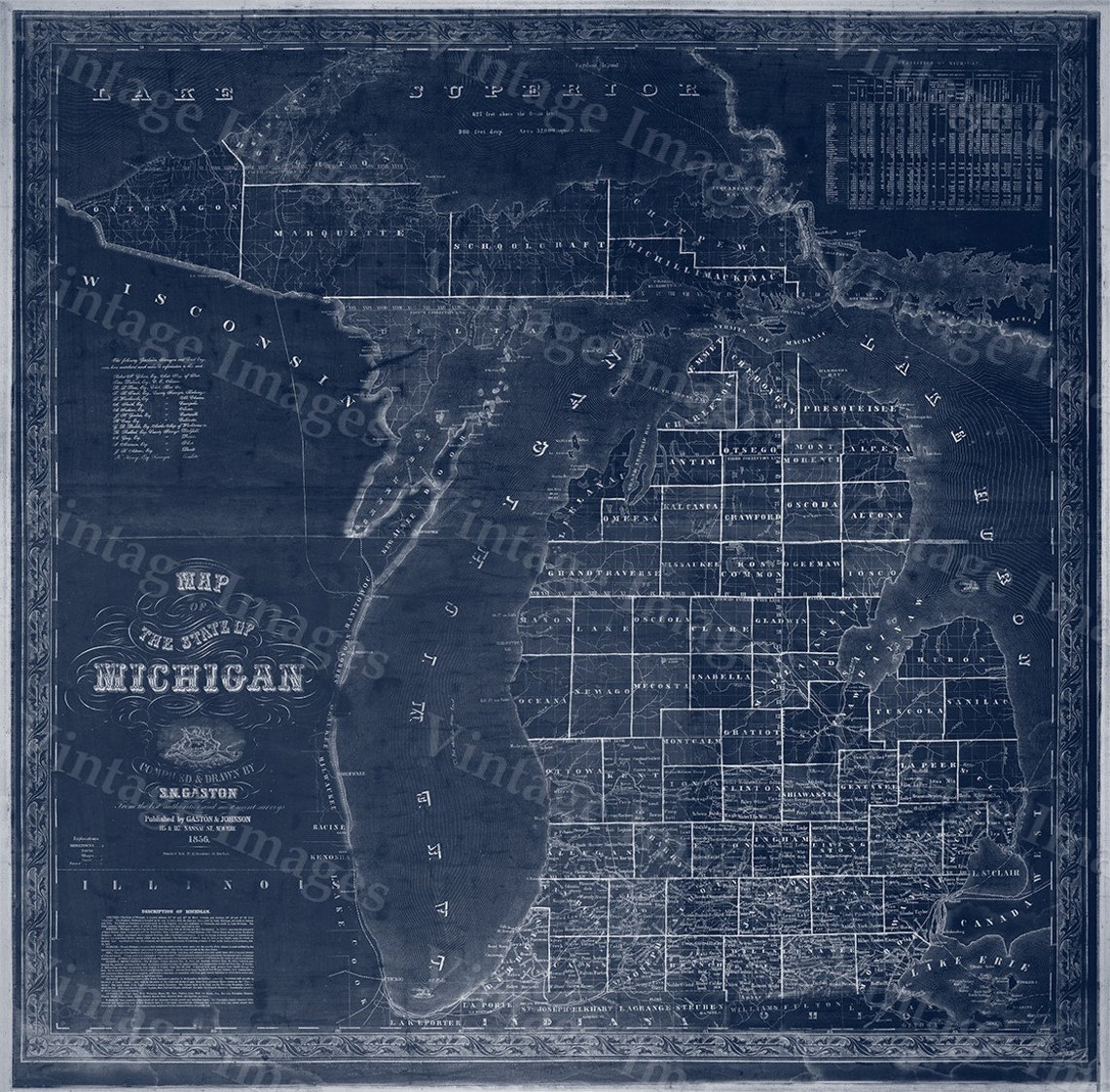 Michigan Map Vintage 1856 Old Map of Michigan Old Antique | Etsy