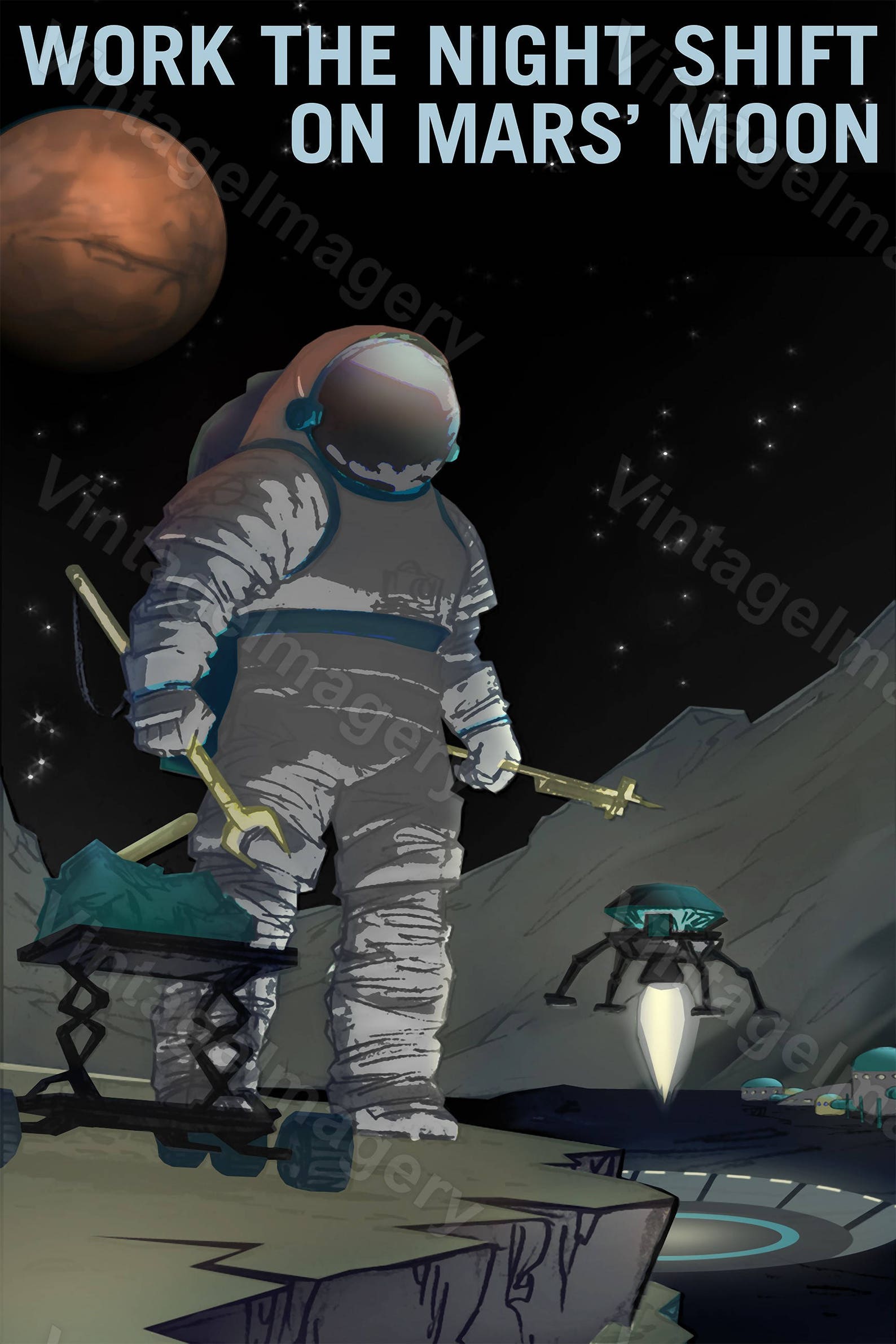 Work the Night Shift NASA/JPL Recruitment Poster Space Travel Space Art ...