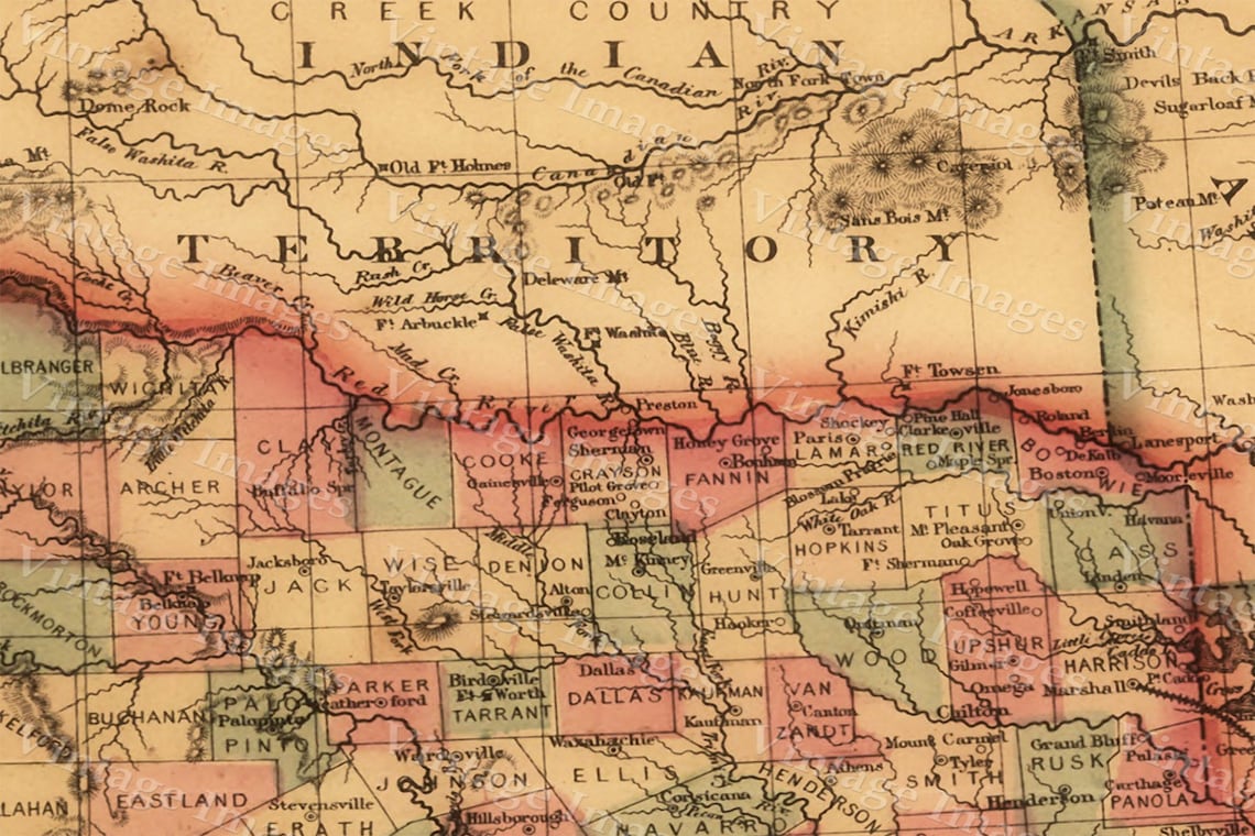 1866 Texas Map OLD WEST Map Antique Texas Map Western Decor | Etsy
