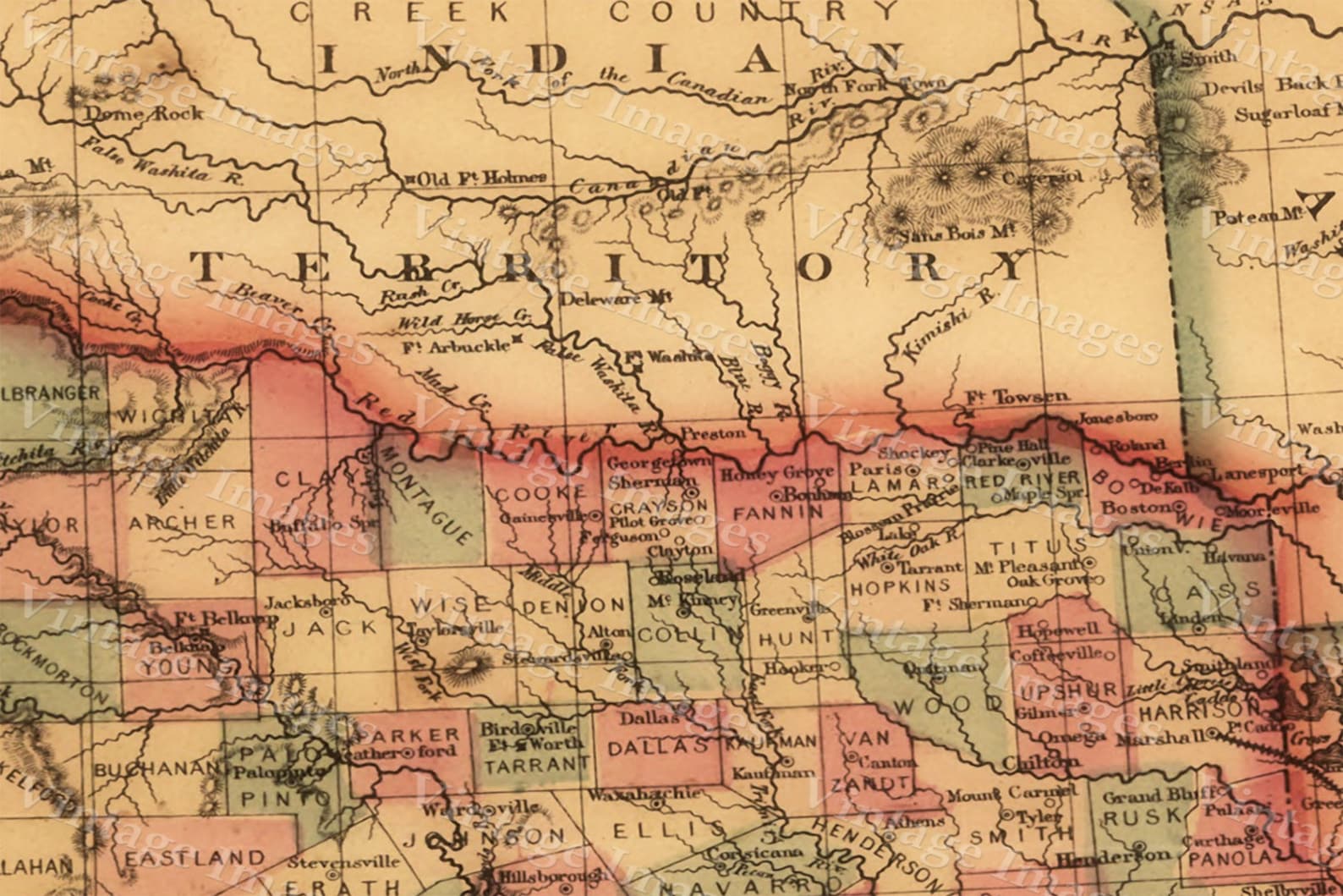 1866 Texas Map OLD WEST Map Antique Texas Map Western Decor Old Style ...