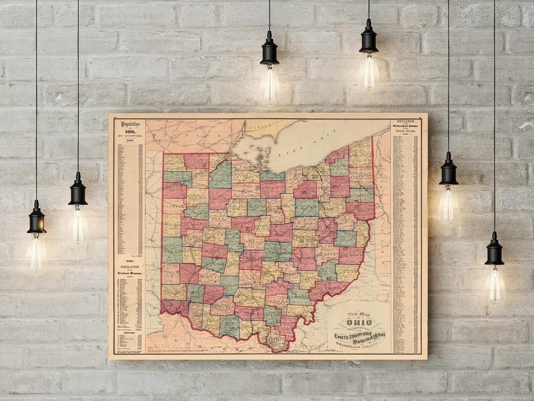 1874 Vintage Map of Ohio Reproduction - A Perfect Housewarming Gift for ...