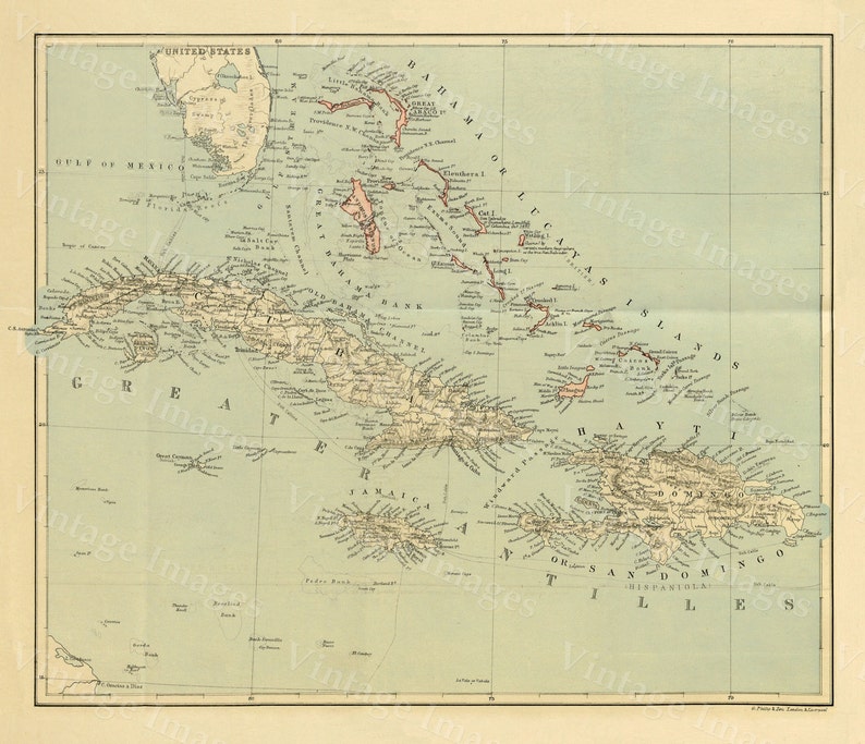 Old Map of the Bahamas Historic Bahama Map 1888 Antique Old World ...