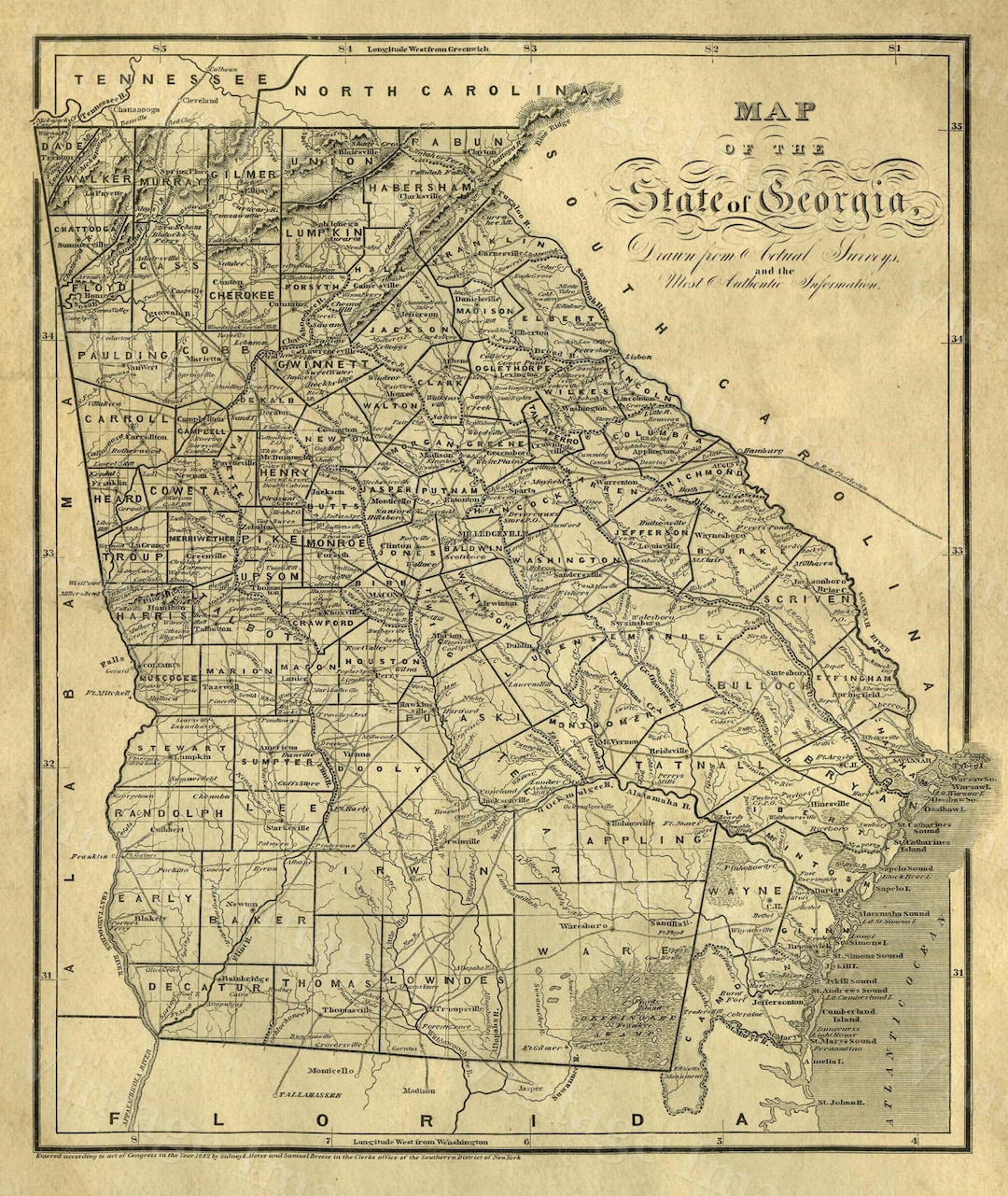 Georgia Map Antique Map of Georgia Antique Restoration Decorator Style ...