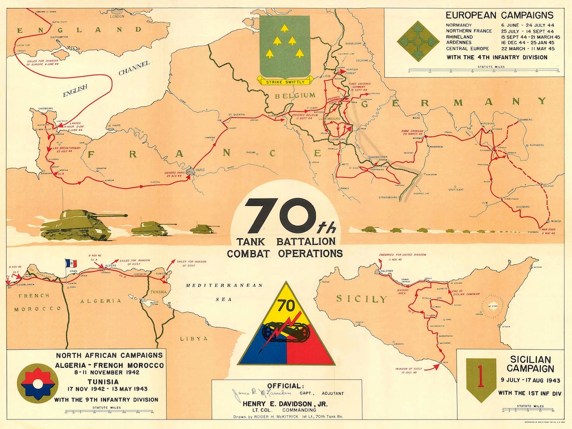 70th Armor Regiment Tank Battalion Military Map Reprint | Etsy