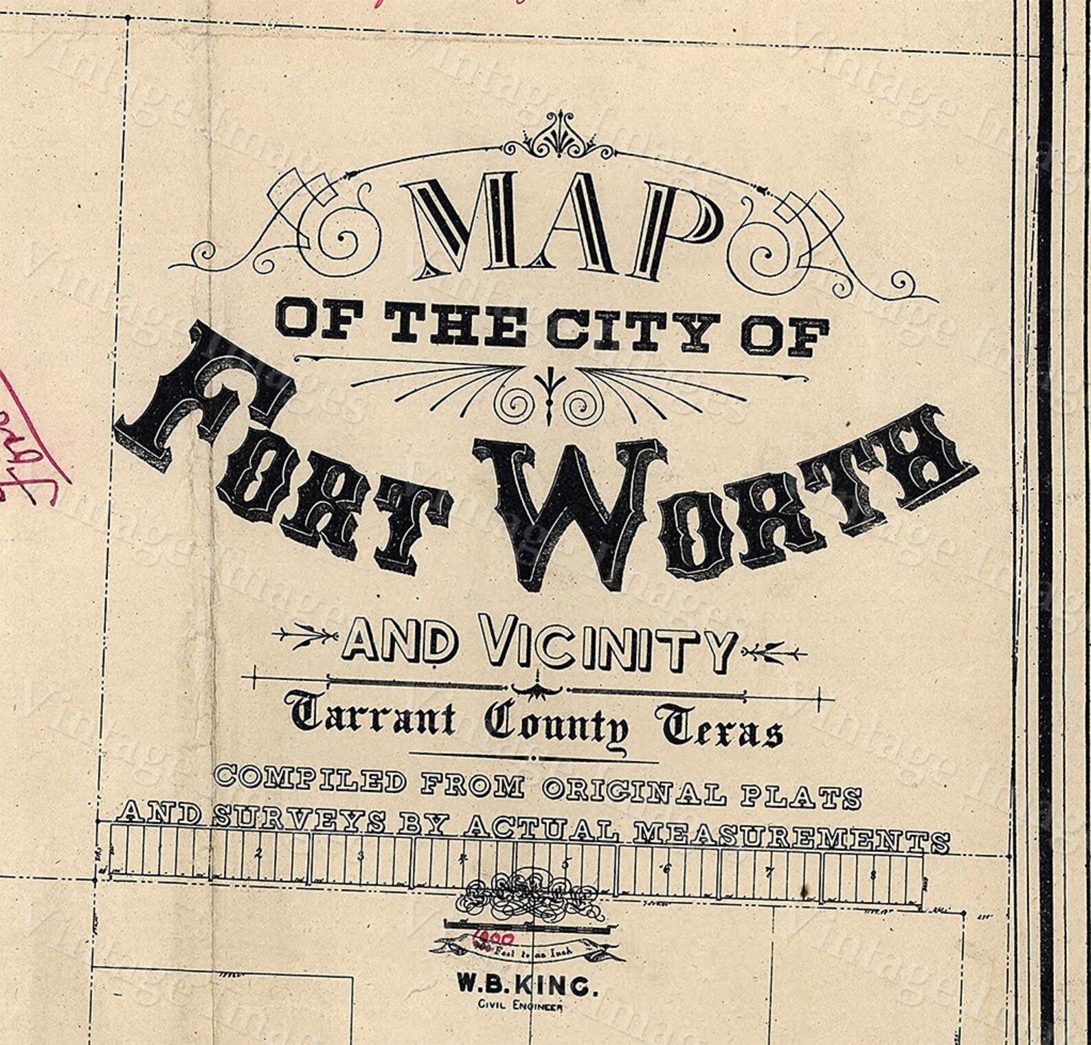 Old Texas Fort Worth Wall Map Vintage Historical Map Antique ...