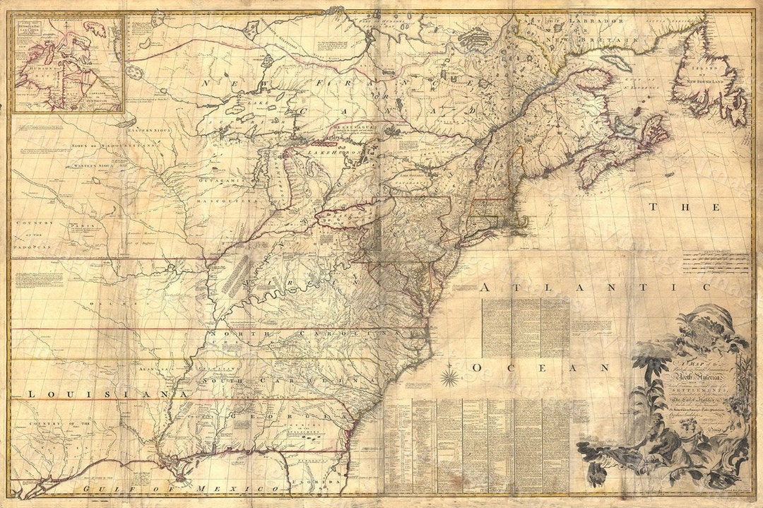 1757 Colonial Map, Map of British Colonies, North America, OLD Map of ...
