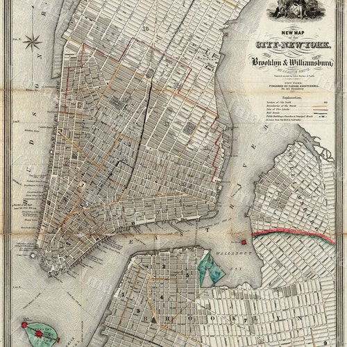 New York City Map 1890 Map of New York Newark Brooklyn Vintage - Etsy