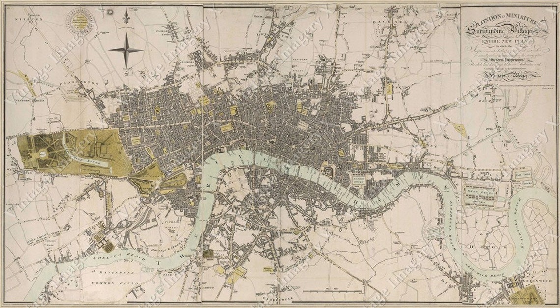 Giant Vintage Historic Map of London England 1807 Old Antique | Etsy