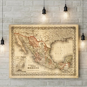 1866 Antique Map of Mexico: Large Map Poster Print for Southwest Decor ...