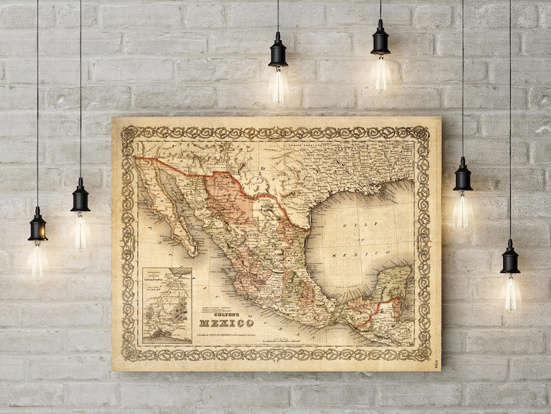 1866 Antique Map of Mexico: Large Map Poster Print for - Etsy